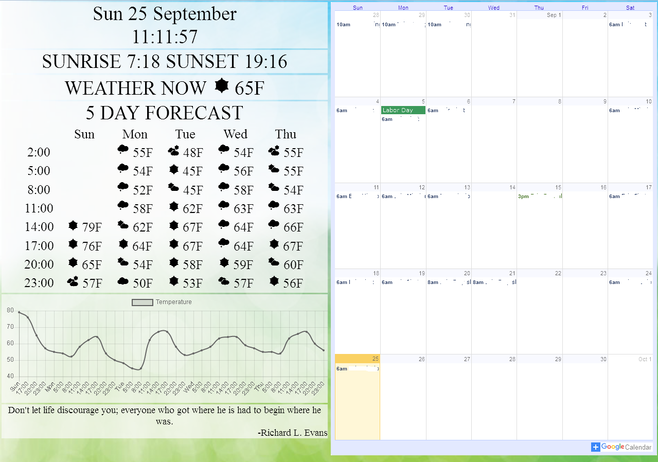 Made another weather and calendar dashboard : r/raspberry_pi